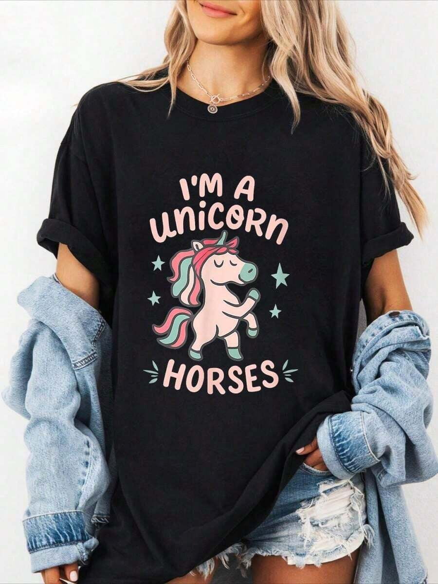 100% Cotton I'm A Unicorn Among Horses Girl Power T-Shirt Summer Tees Women - Walmart.com