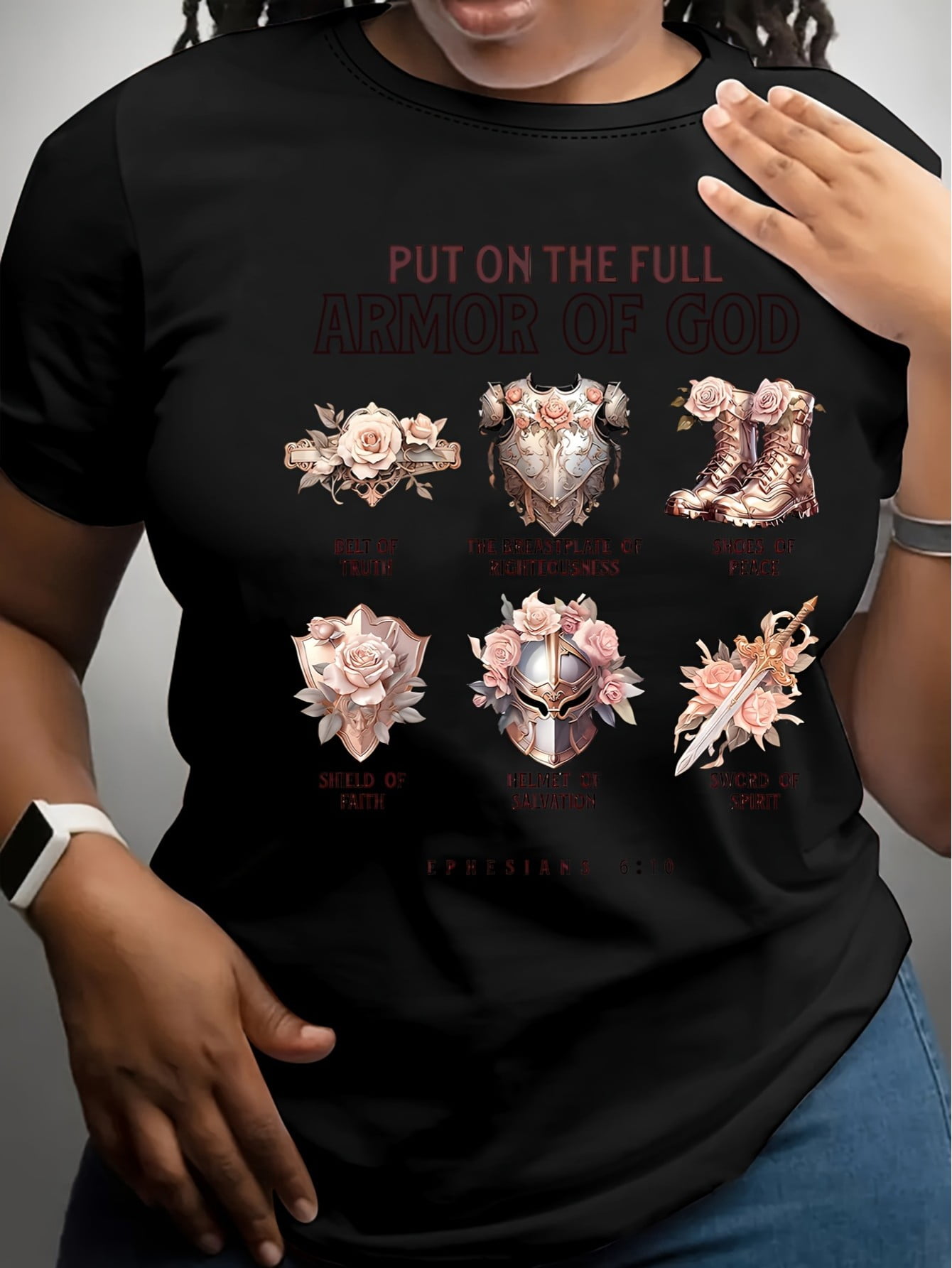 100% Cotton Inspirational T-Shirt - Women's Armor of God Crew Neck ...