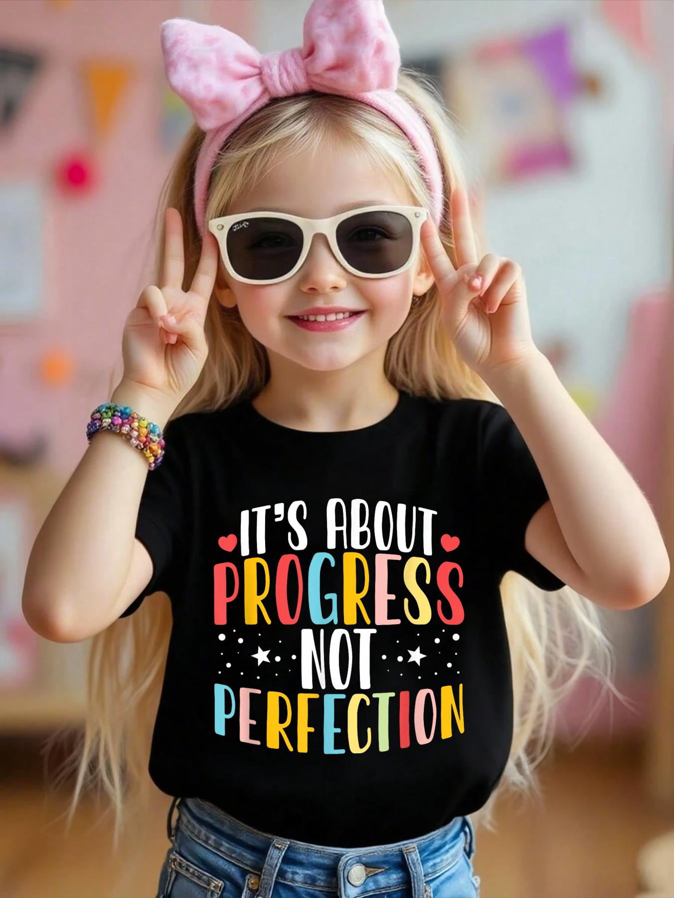100% Cotton It's About Progress Not Perfection Quote Kid T-Shirt ...
