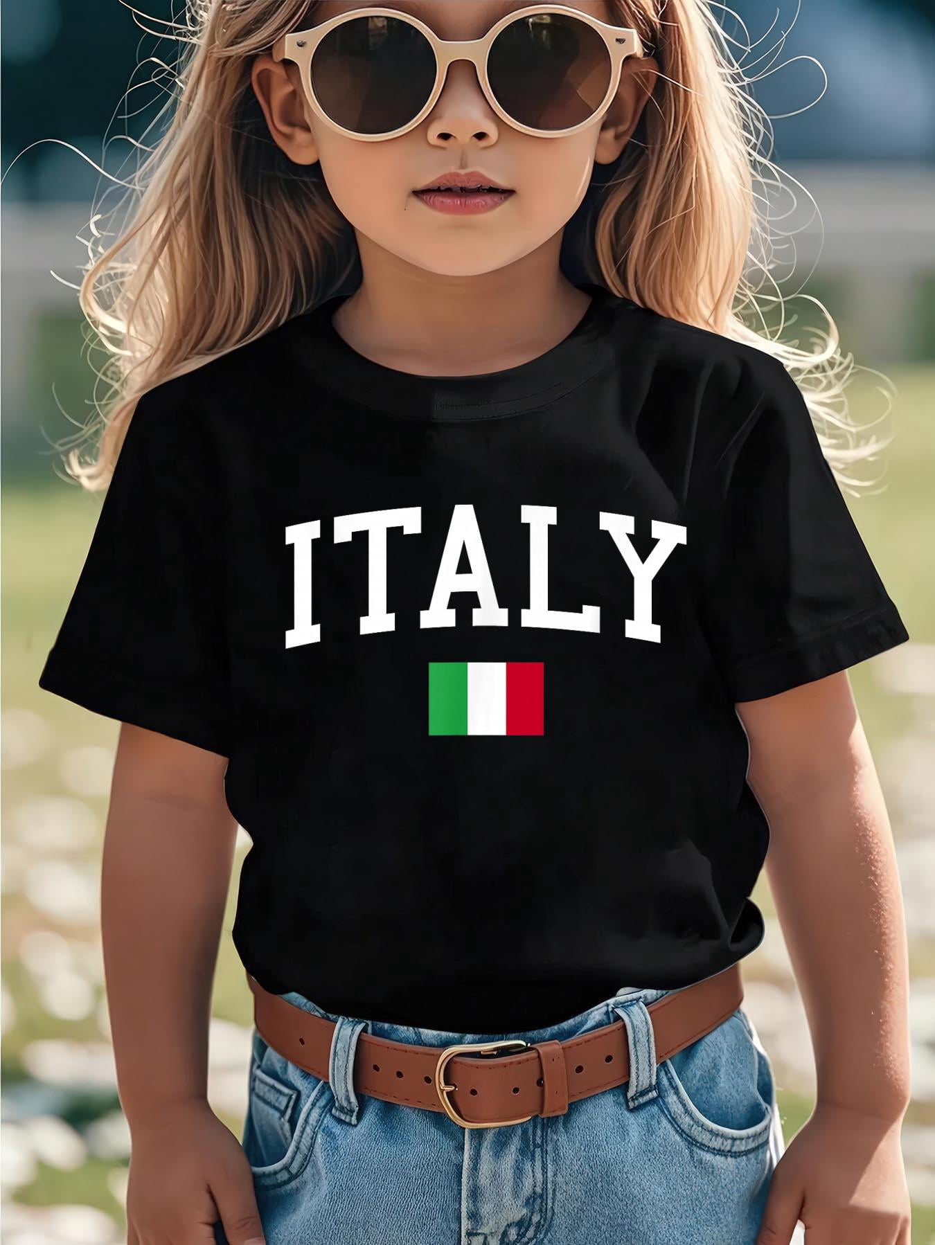 100% Cotton Italian Flag Kids Italy T-Shirt Graphic T-shirts girls ...