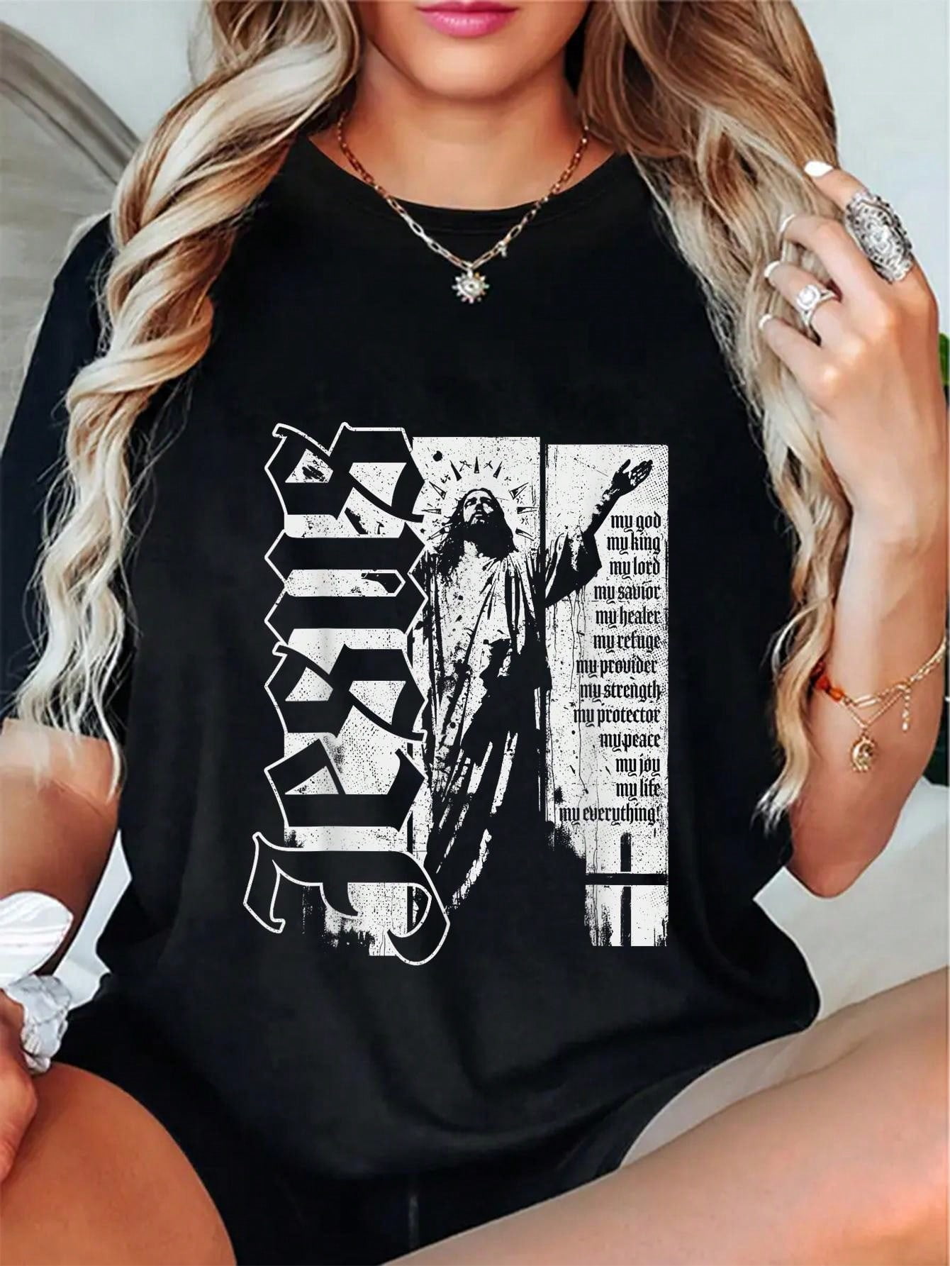 100% Cotton Jesus Christ God King Lord Savior Strength Prayer Christian ...