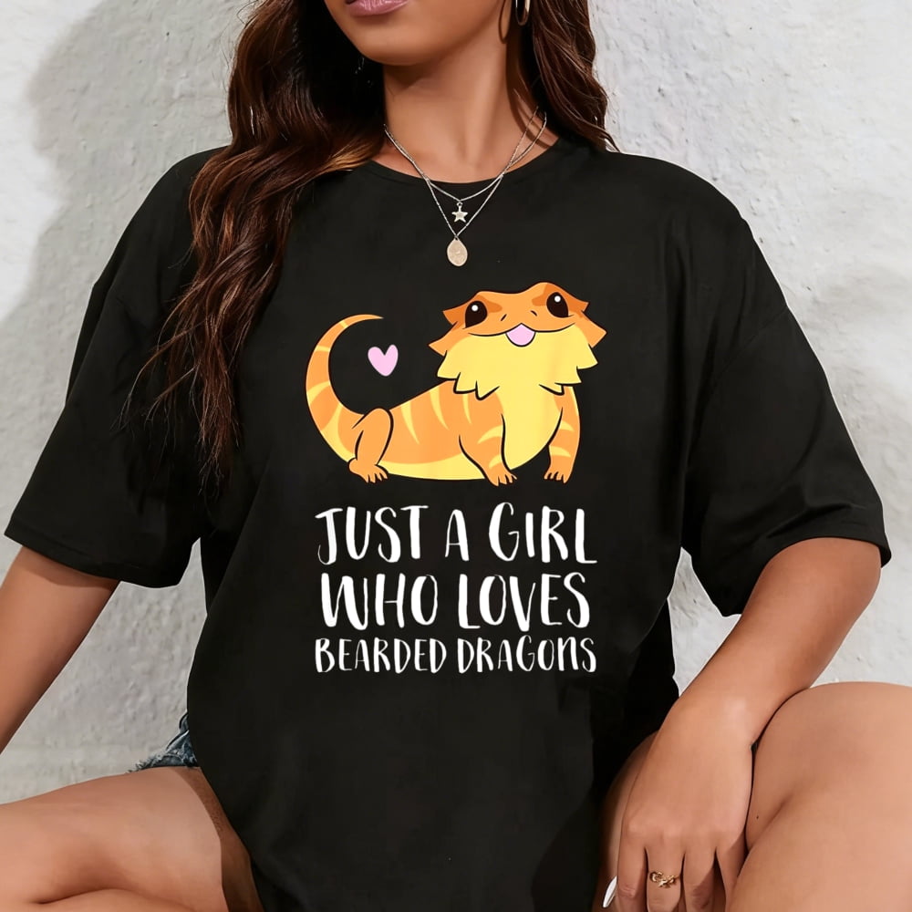 100% Cotton Just a Girl Who Loves Bearded Dragons Lizard Reptile T ...