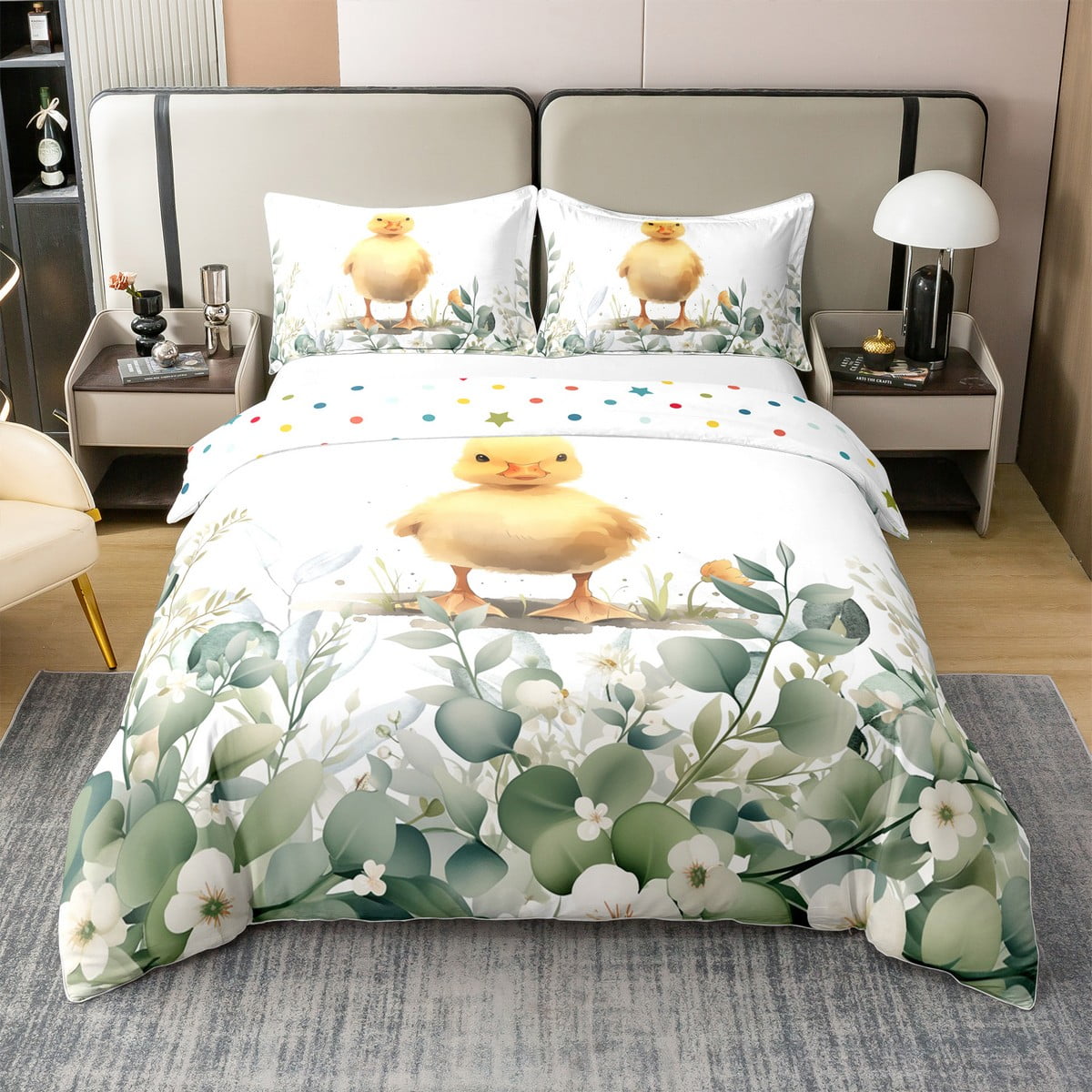 100% Cotton Kawaii Duck Comforter Cover Full Size,Cartoon Yellow Duck ...