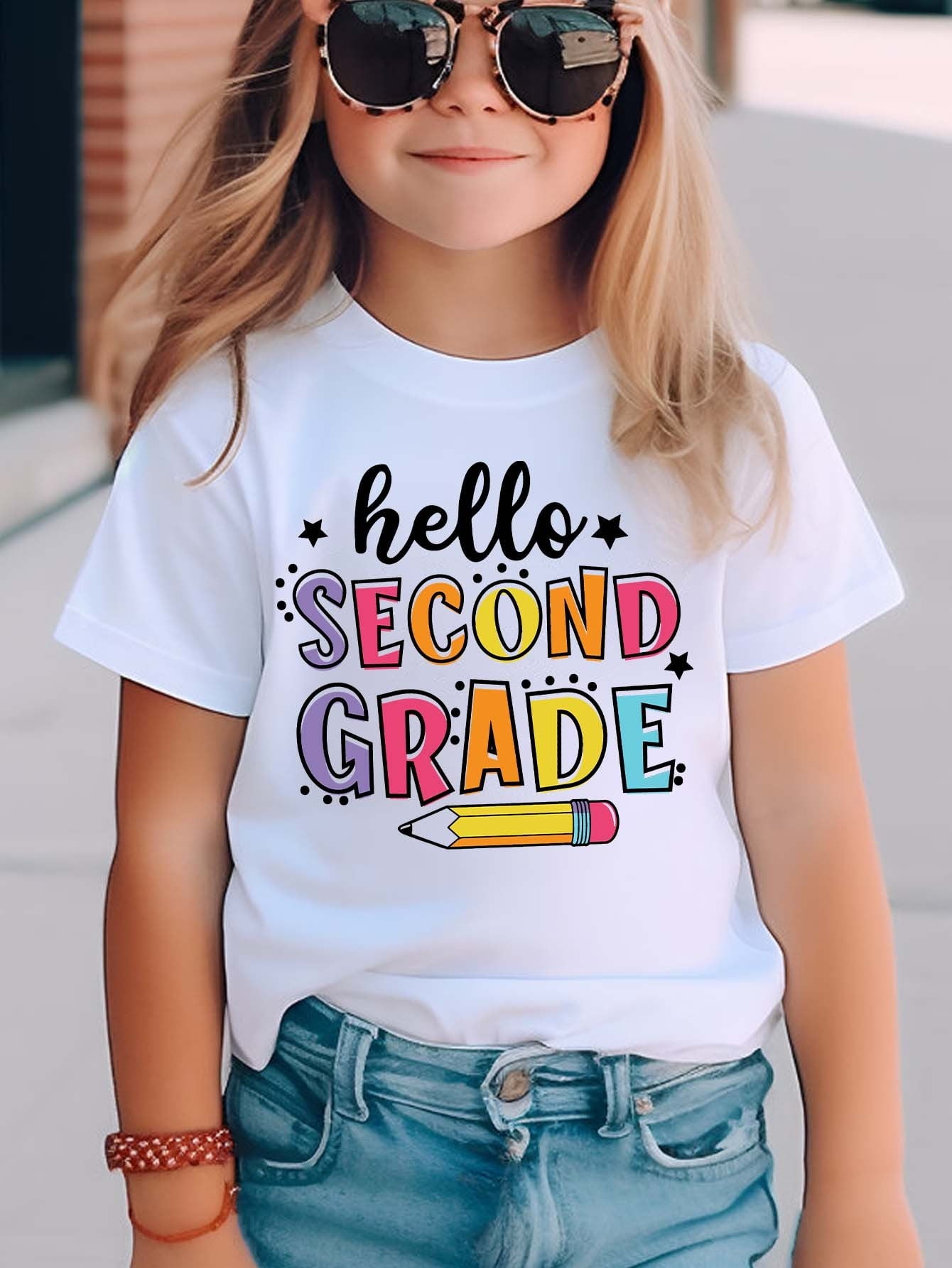 100% Cotton Kids Hello Second Grade Graphic T-Shirt | Casual Crew Neck ...