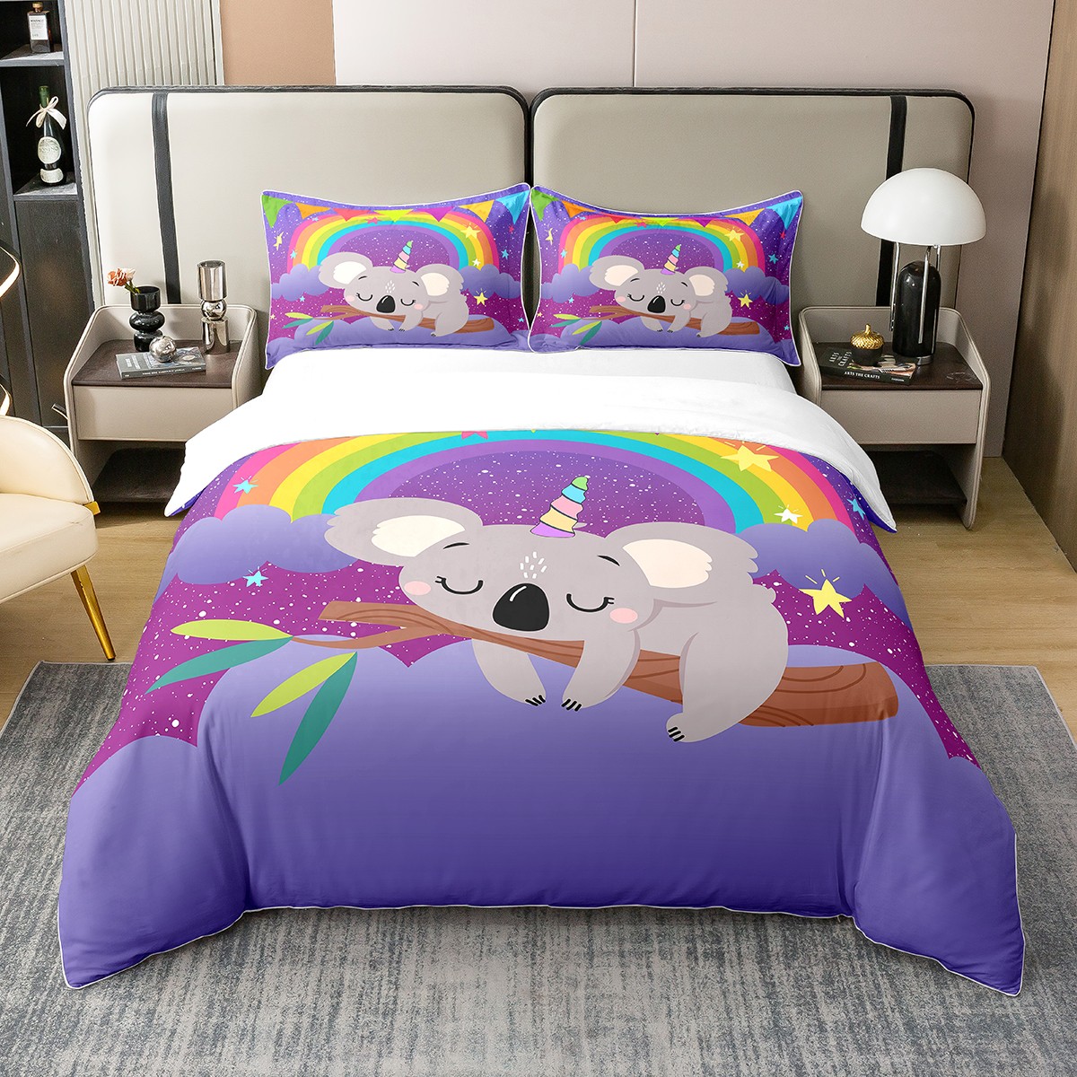 100% Cotton King Cute Rainbow Galaxy Glitter Stars Duvet Cover Cartoon ...