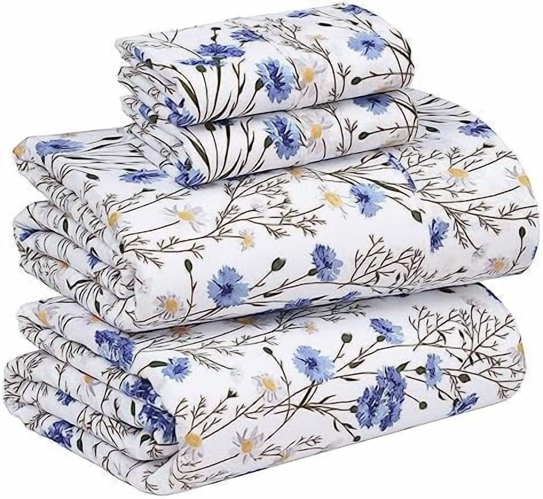 100% Cotton King Size Sheets Set, 4 Pieces, Soft & Breathable Percale ...