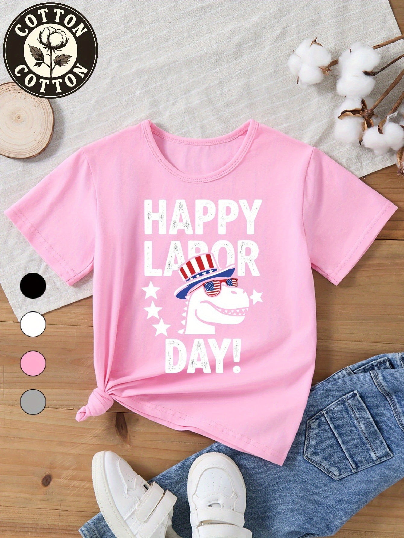 100% Cotton Labor T-Shirt - Cute Print, Uncle Sam Hat and Stars, Soft Crew Neck Tee, for Boys ...