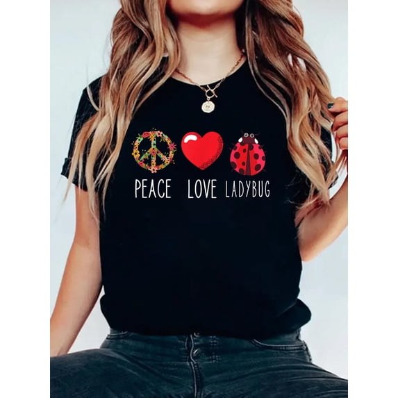 100% Cotton Ladybug Flower Heart Love Peace Ladybug Ladybug Lover T ...