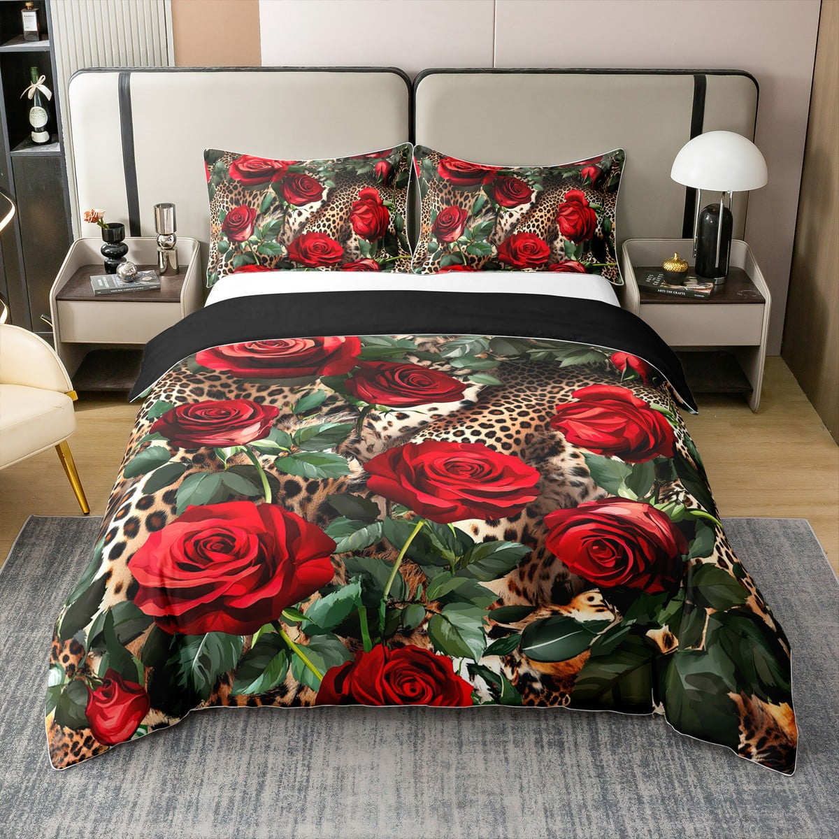 100% Cotton Leopard Print Duvet Cover Twin Cheetah Rose Comforter Cover ...