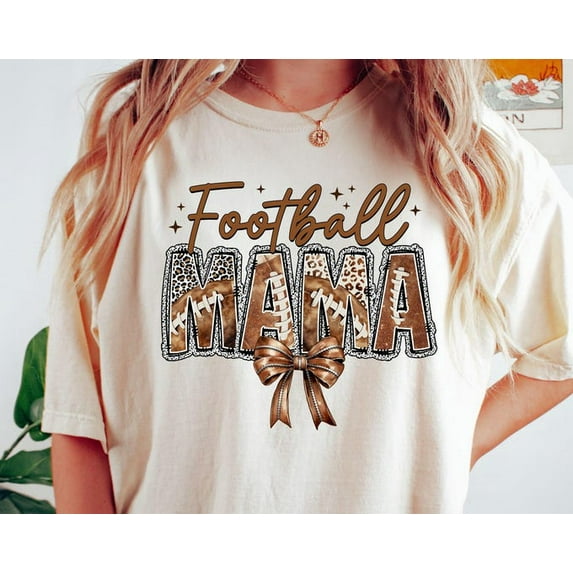 100% Cotton Leopard Print Football Fall Season Game Day Mama T-Shirt S ...