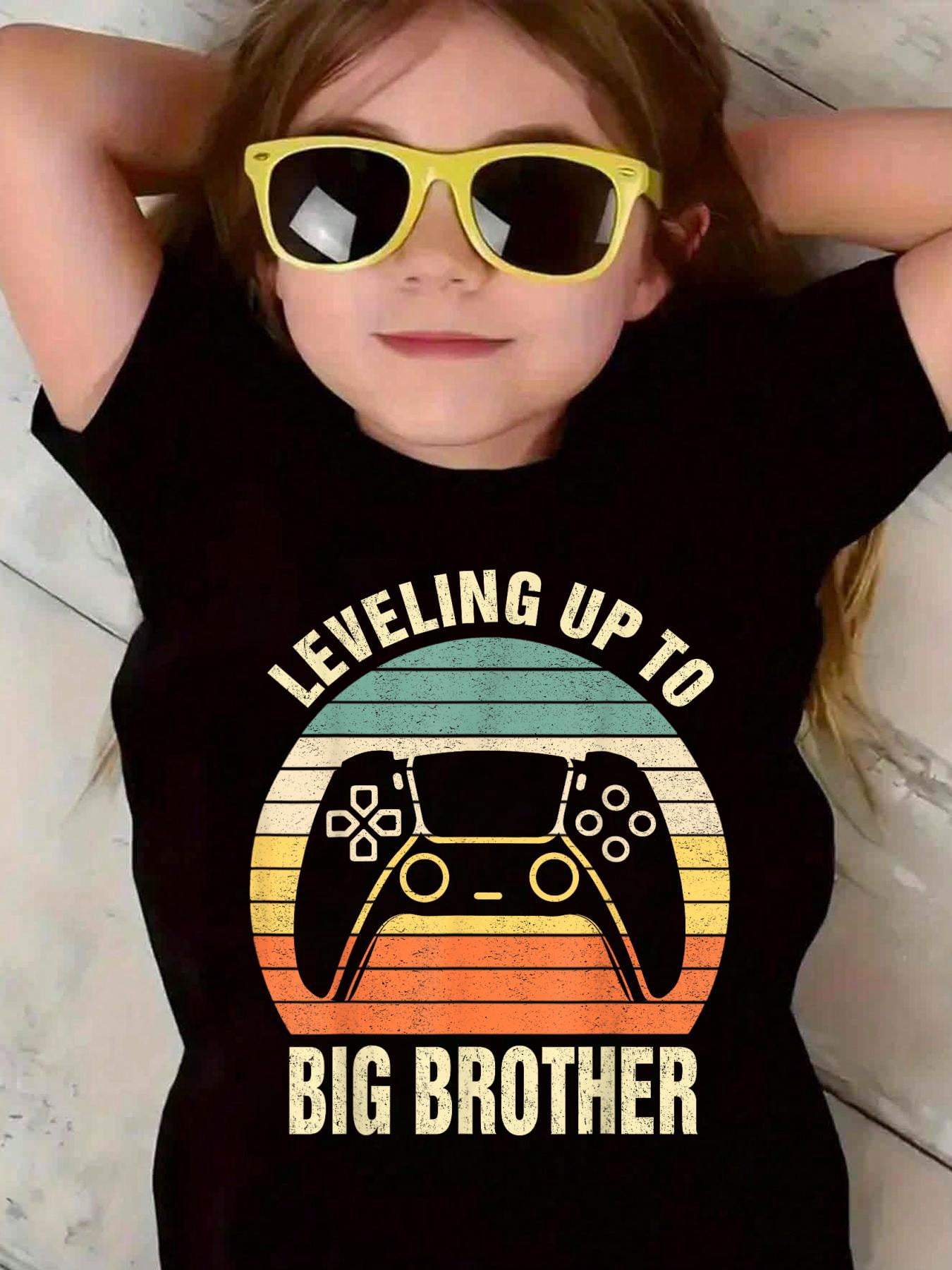 100% Cotton Leveling up to Big Brother 2025 Funny Gamer Boys Kids T ...
