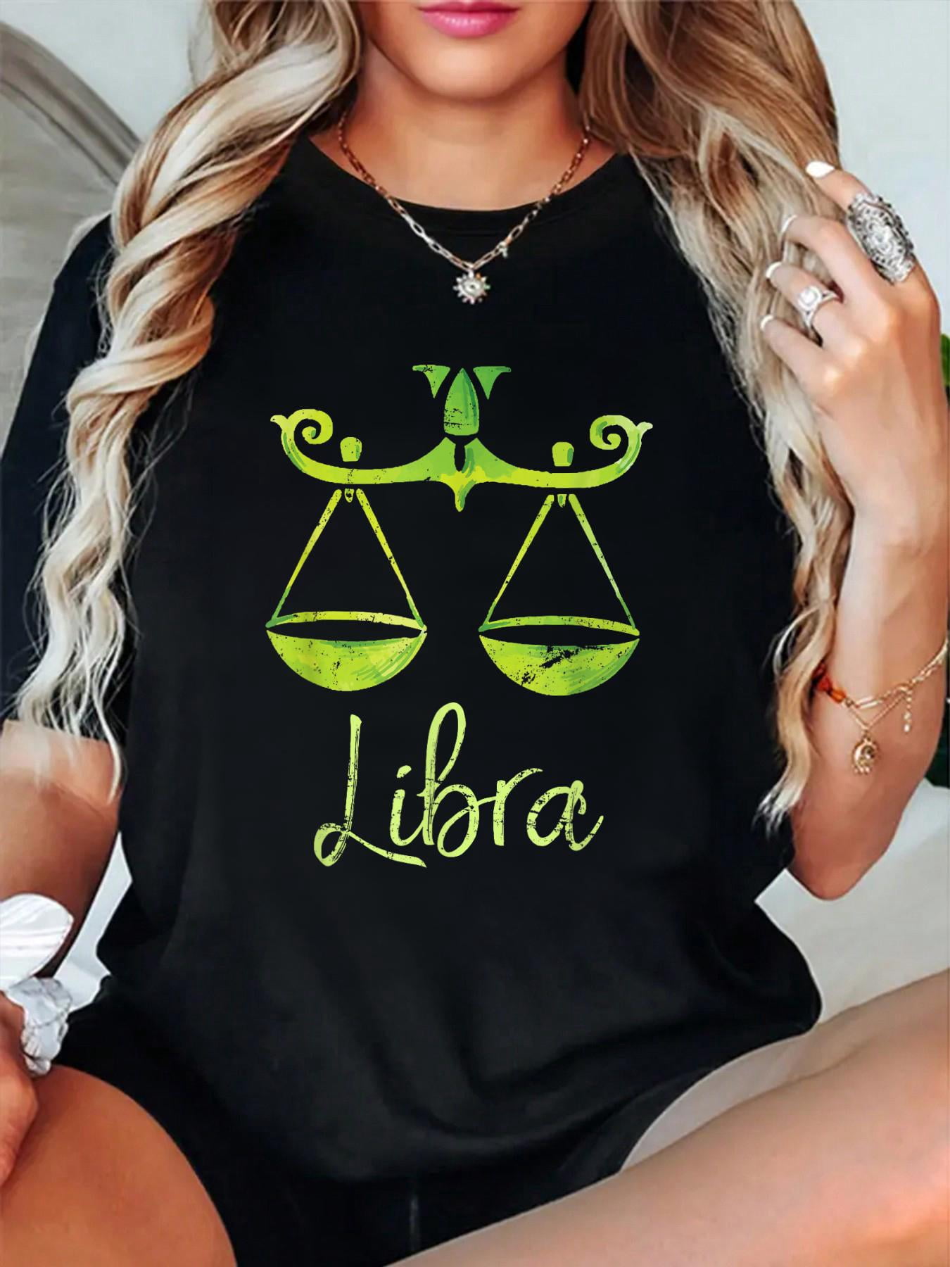100% Cotton Libra Zodiac Sign T-Shirt Women's Graphic Tee Casual Tops ...