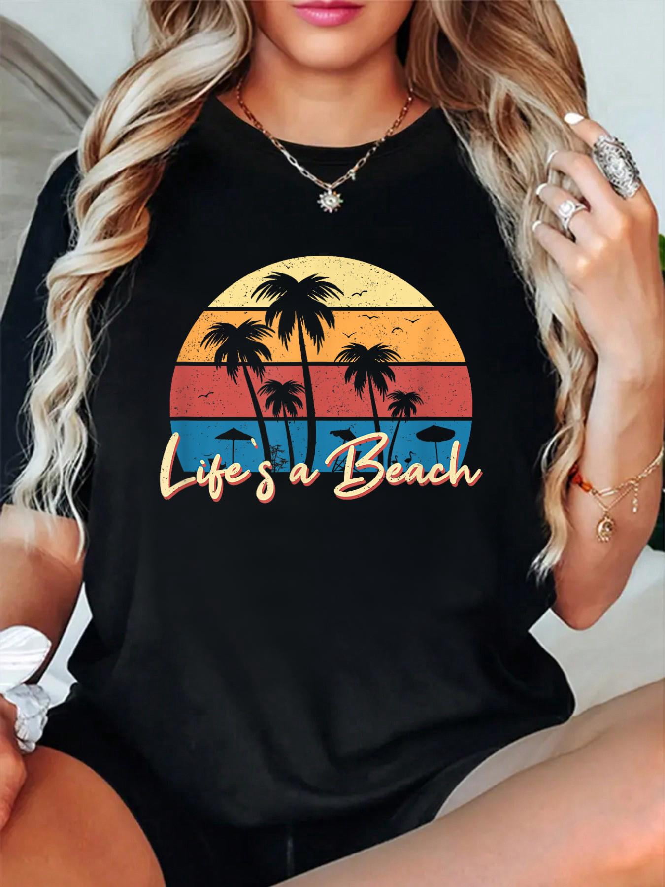 100% Cotton Life's a Beach Funny Retro Palm Tree Vacation Summer Gifts ...