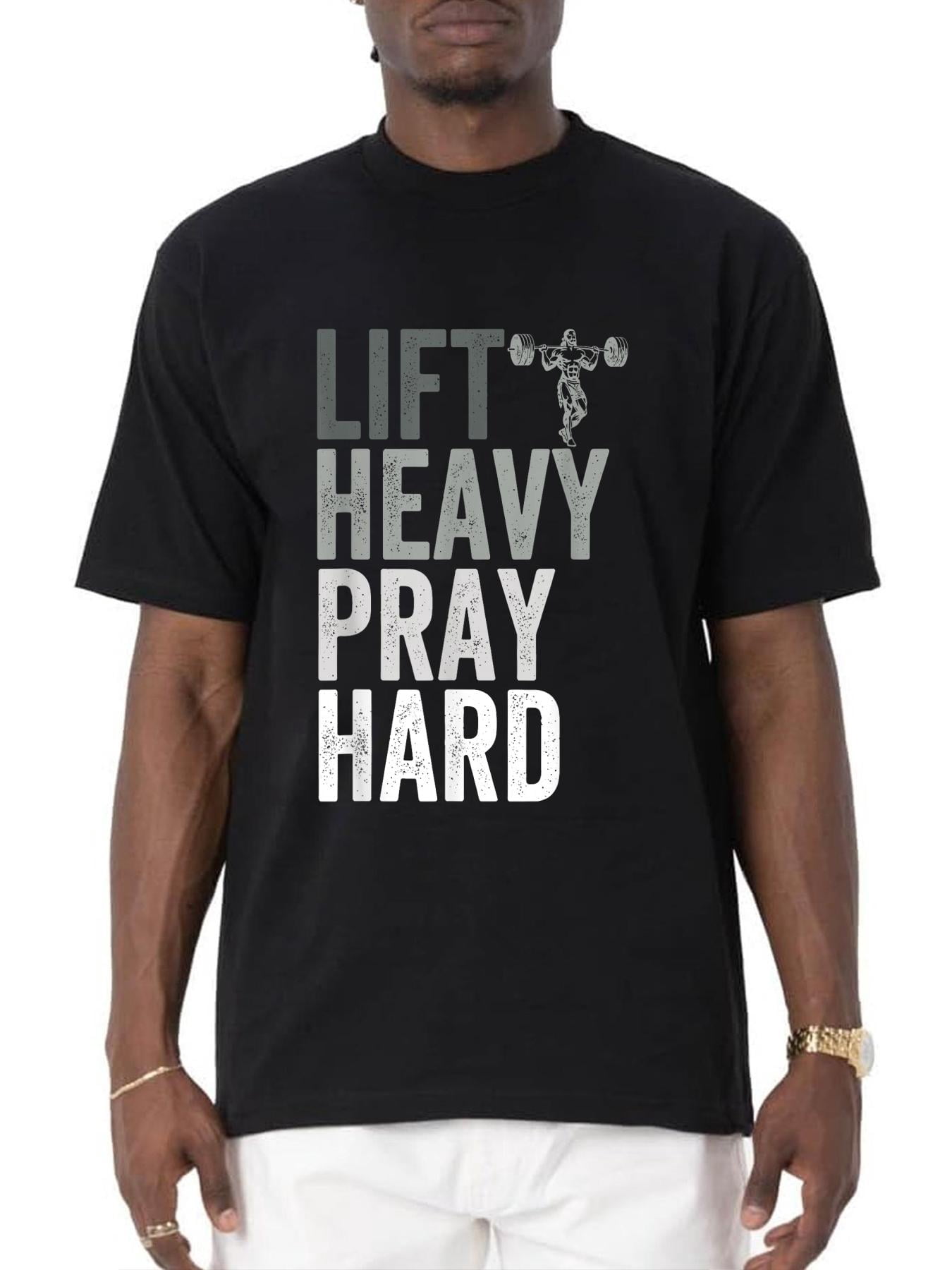 100% Cotton Lift Heavy Pray Hard Jesus Gym Fitness Christian Lifting T ...