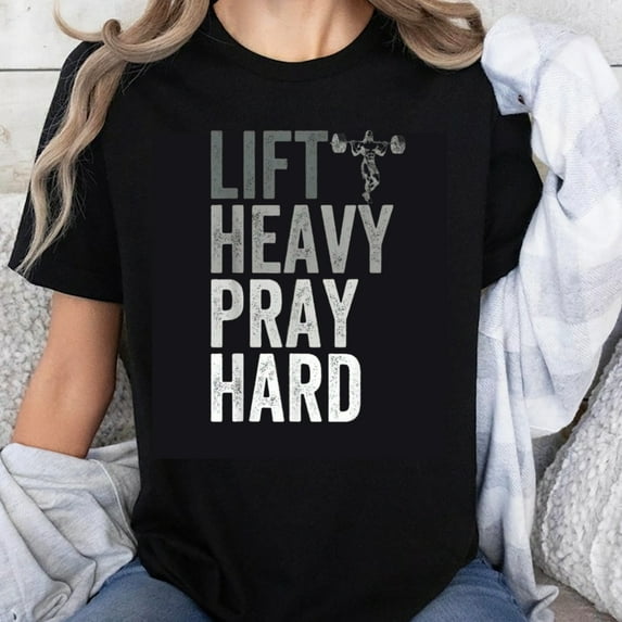 100% Cotton Lift Heavy Pray Hard T-Shirt Women Gym Motivation Workout ...