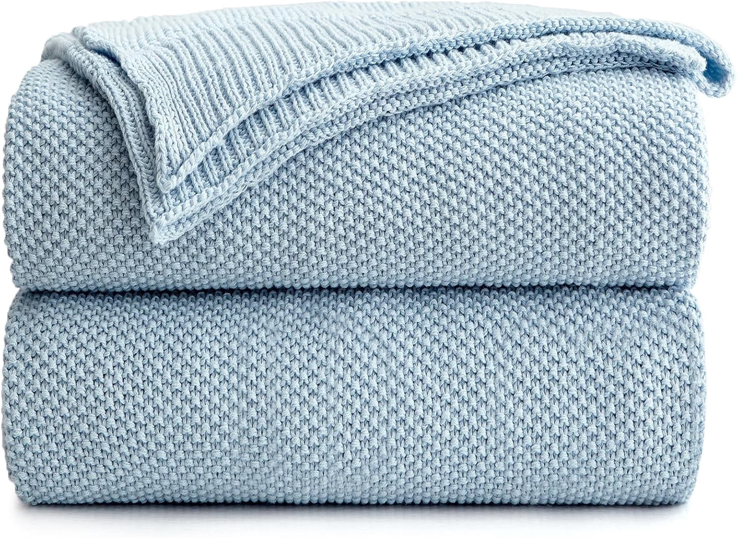 100% Cotton Light Blue Lightweight Cable Knit Throw Blanket for Couch ...