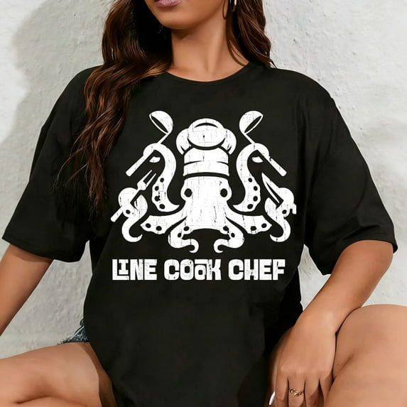 100% Cotton Line Cook Chef Shirt Culinary Pun Octopus Kitchen Funny ...