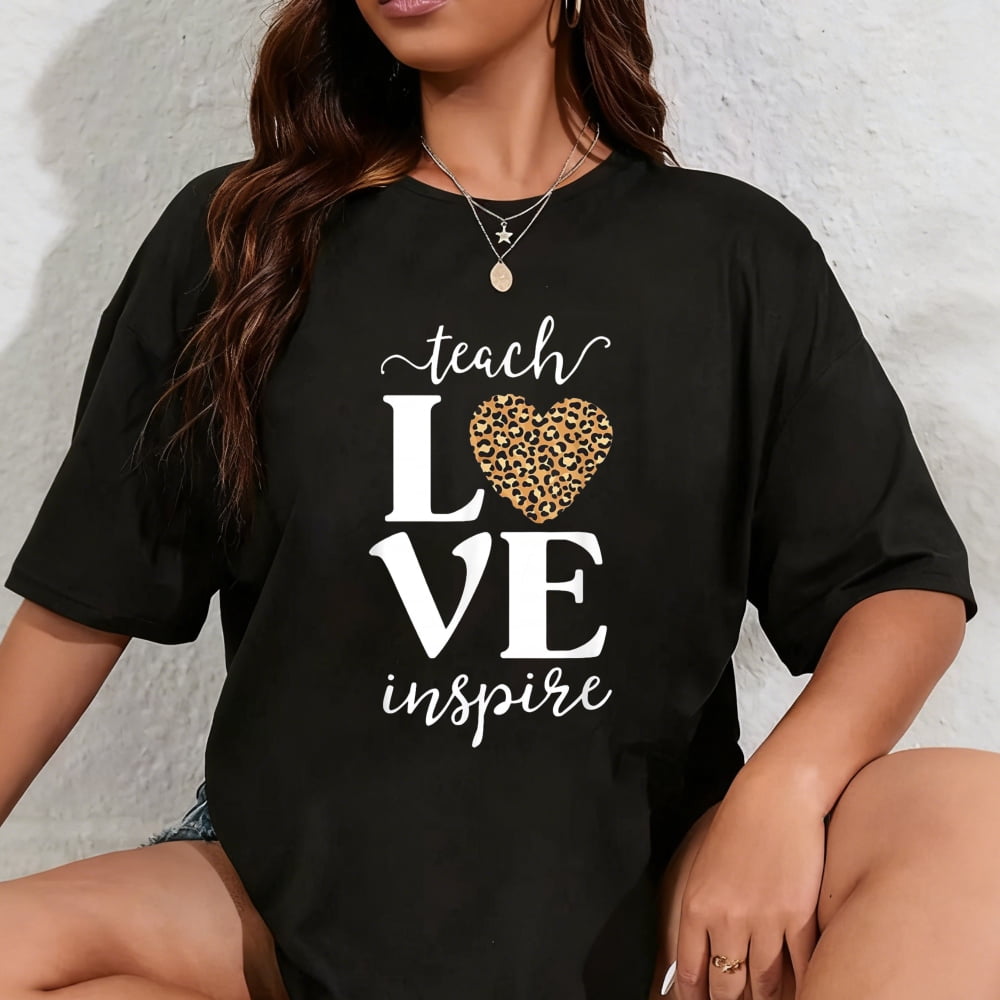 100% Cotton Love Leopard Print Teacher Cheetah School Inspire Teach T ...