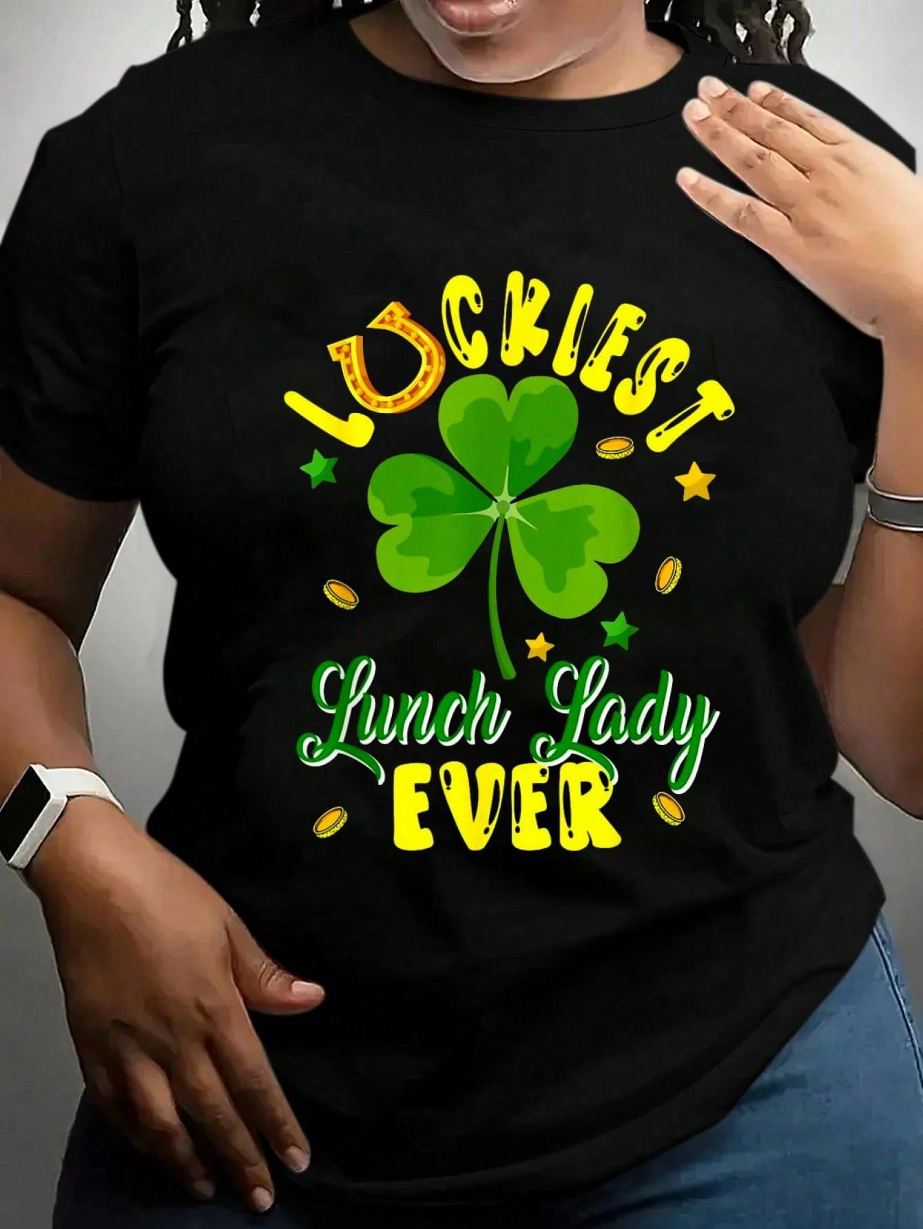 100% Cotton Luckiest Lunch Lady Ever St Women's Men's Vacation T-Shirt ...