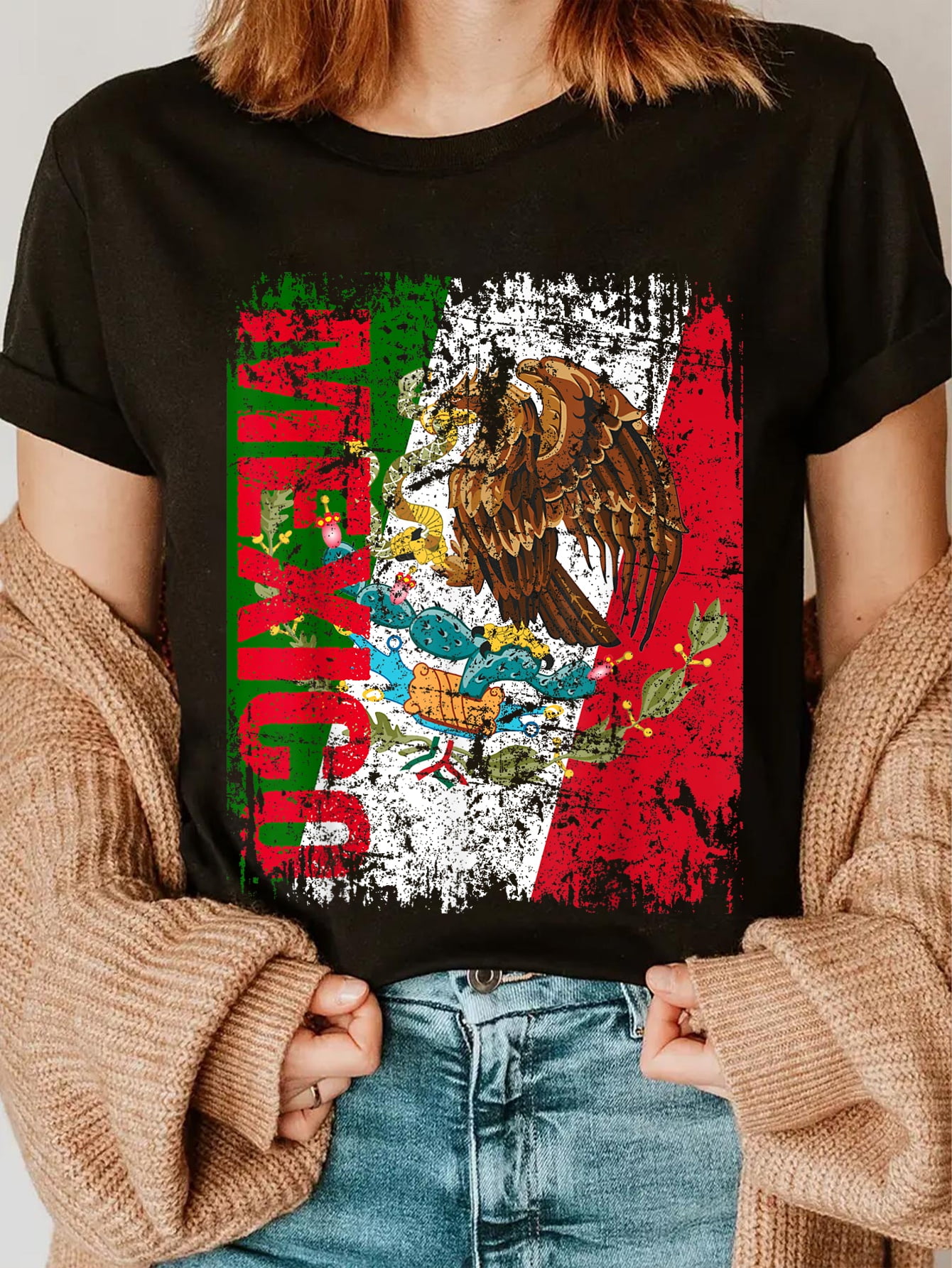 100% Cotton MEXICO Flag Big MEXICAN Flag Vintage Distressed MEXICO T ...