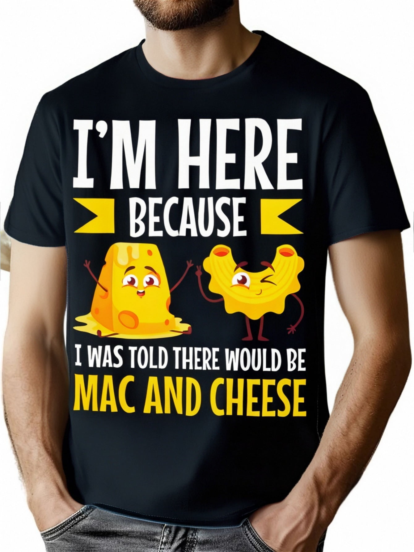 100% Cotton Mac and Cheese Themed T-Shirt - Regular Fit, Short Sleeve ...
