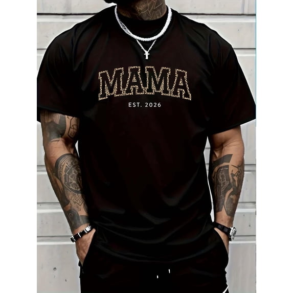 100% Cotton Mama Est 2026 Leopard Expect Baby Mother New Mom To Be 2026 T-Shirt Graphic T-shirts ...