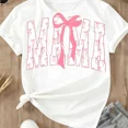100% Cotton Mama Pink Bow Print T Shirt Crew Neck Casual Tee For Women ...