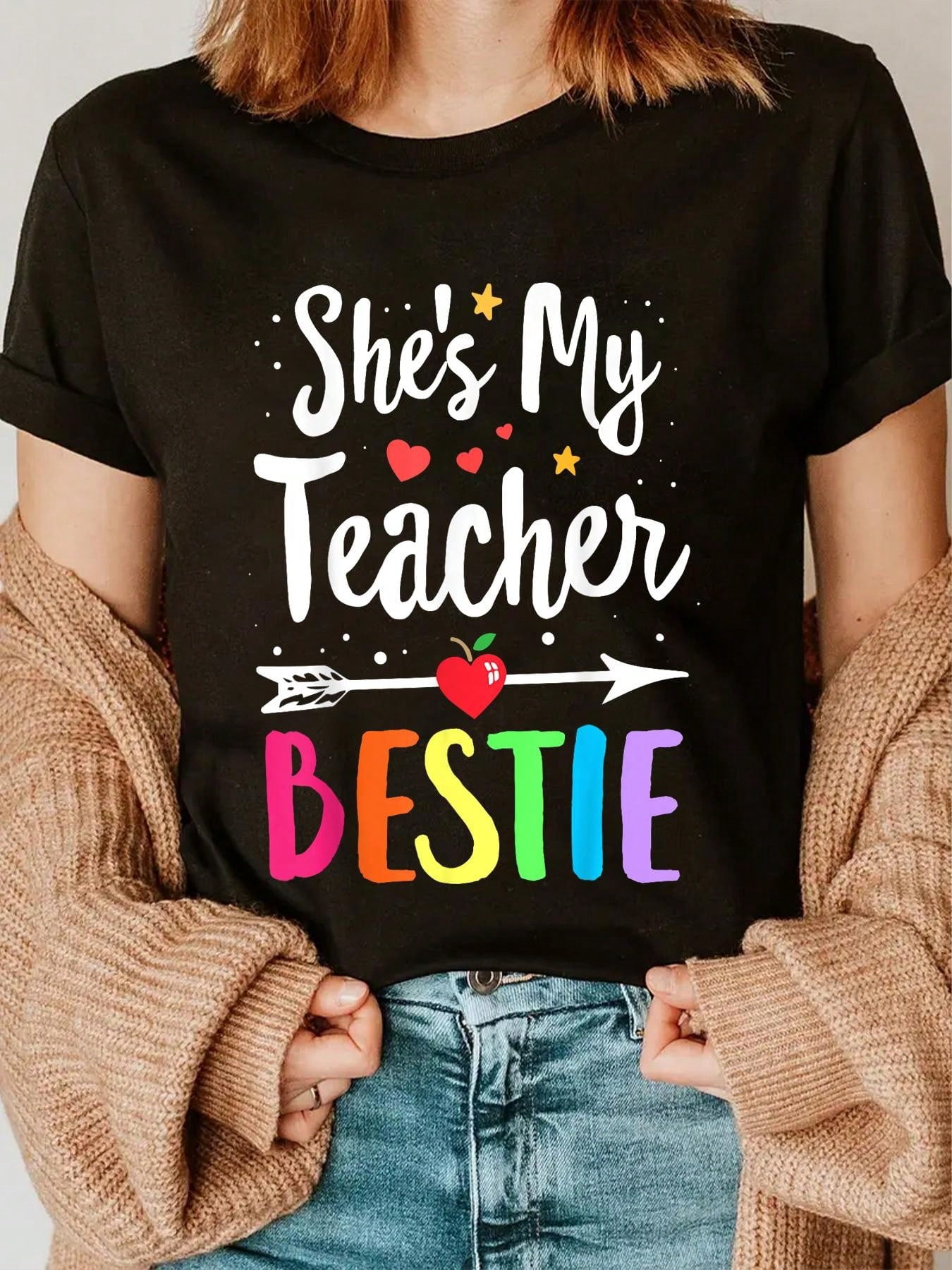 100% Cotton Matching Teachers Best Friend She's My Teacher Bestie T ...