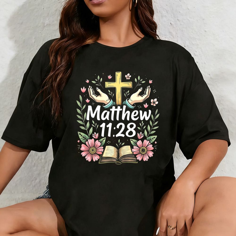 100% Cotton Matthew 11 28 Christian Bible Verse Religion Flowers Women ...
