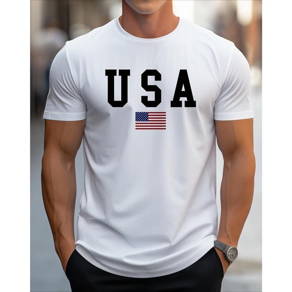 [100% Cotton] Men's Patriotic USA Flag Print Cotton T-Shirt - Cotton ...