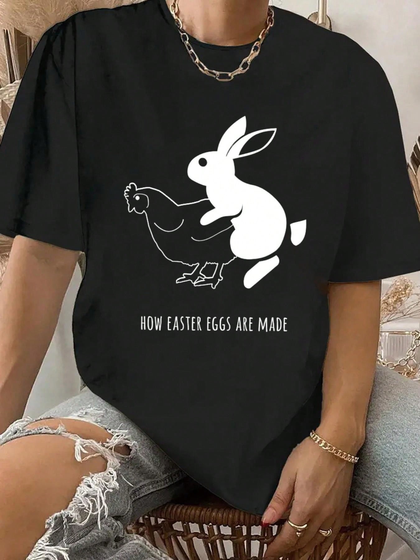 100% Cotton Mens Easter Bunny T Shirts Funny Bunny Tees For Guys Easter ...