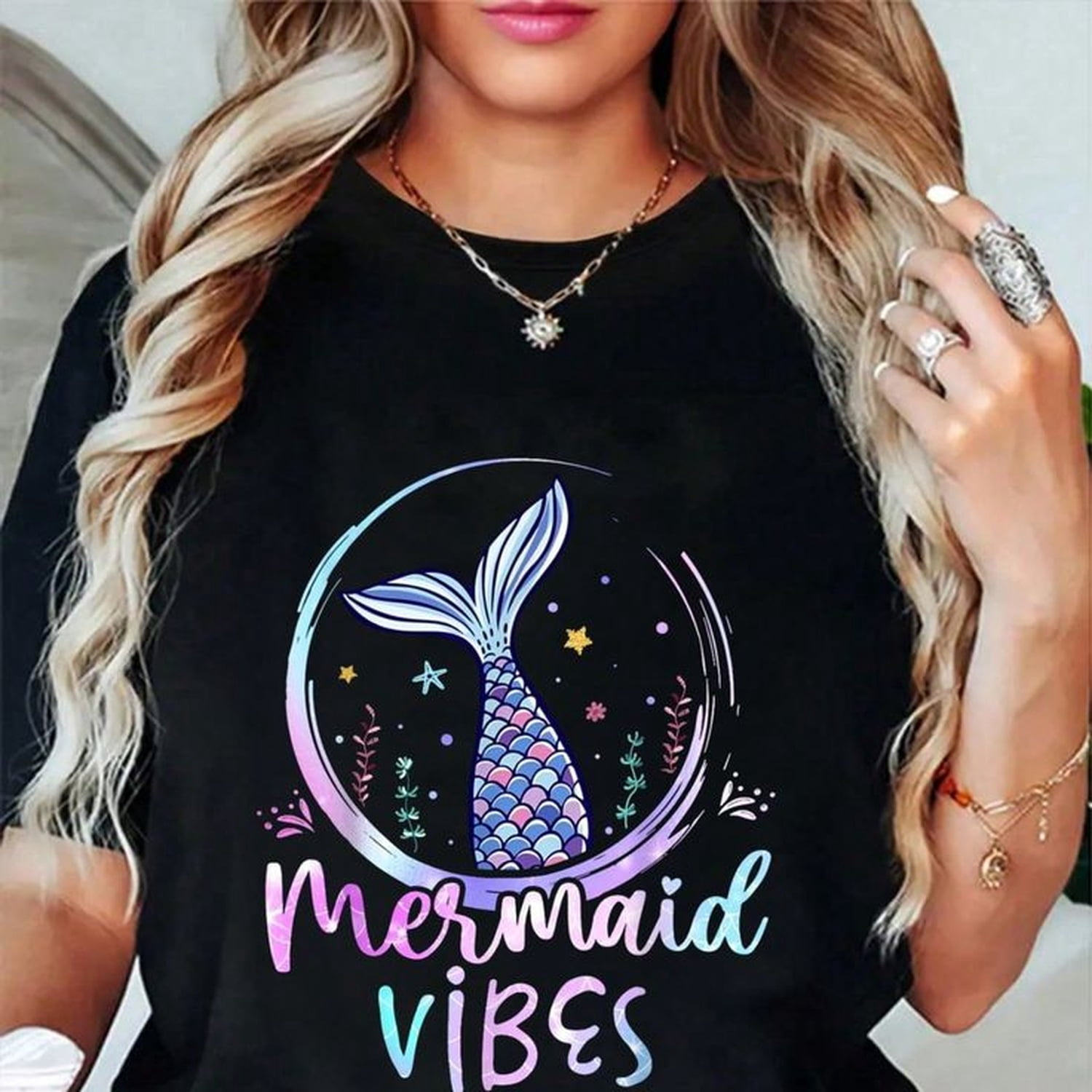 100% Cotton Mermaid Vibes T1EE Birthday Mermaid Gir1l Beach Mermaid ...