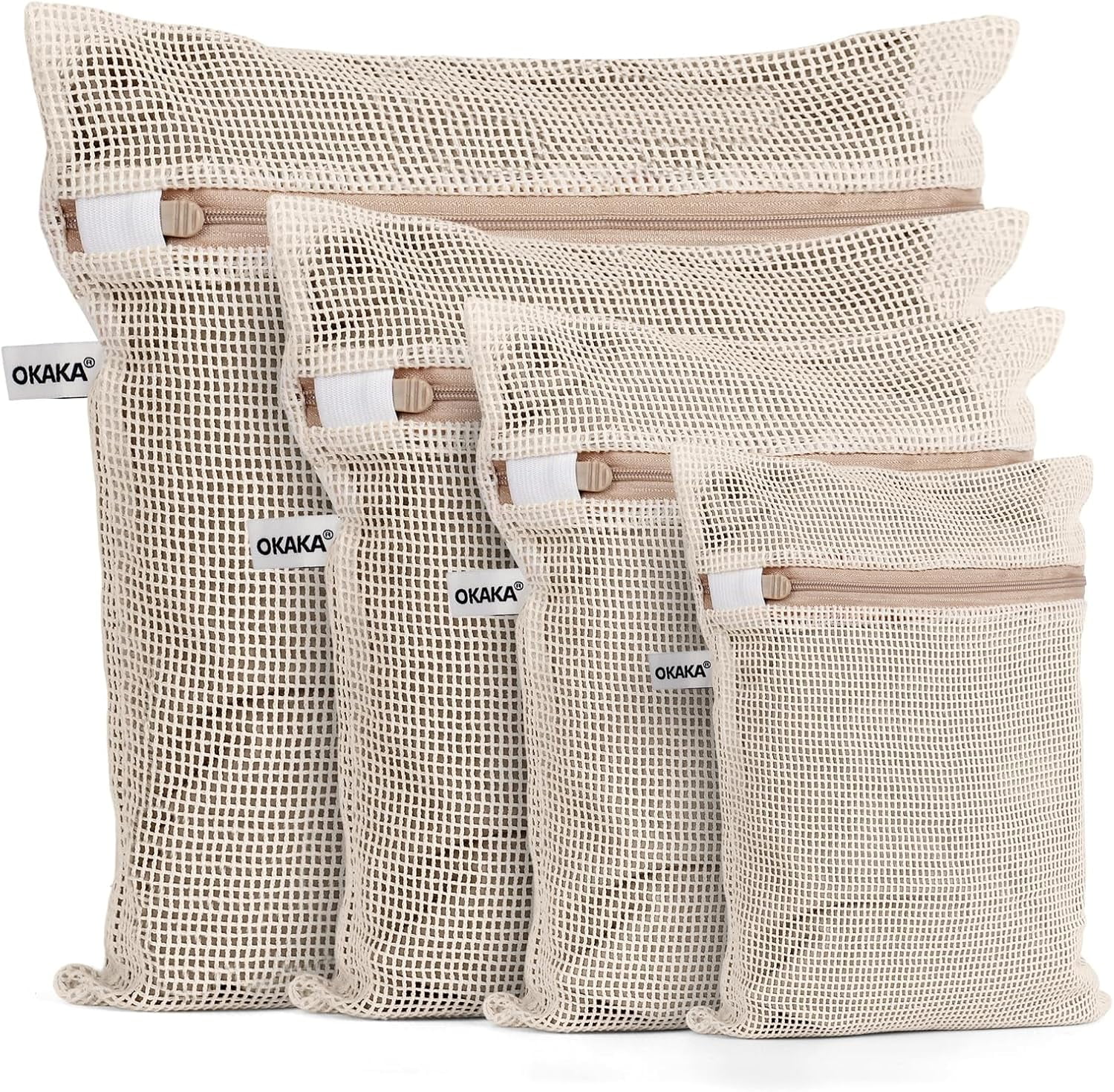 100% Cotton Mesh Laundry Bags, Premium Soft, No Dye, Set of 4, Natural ...