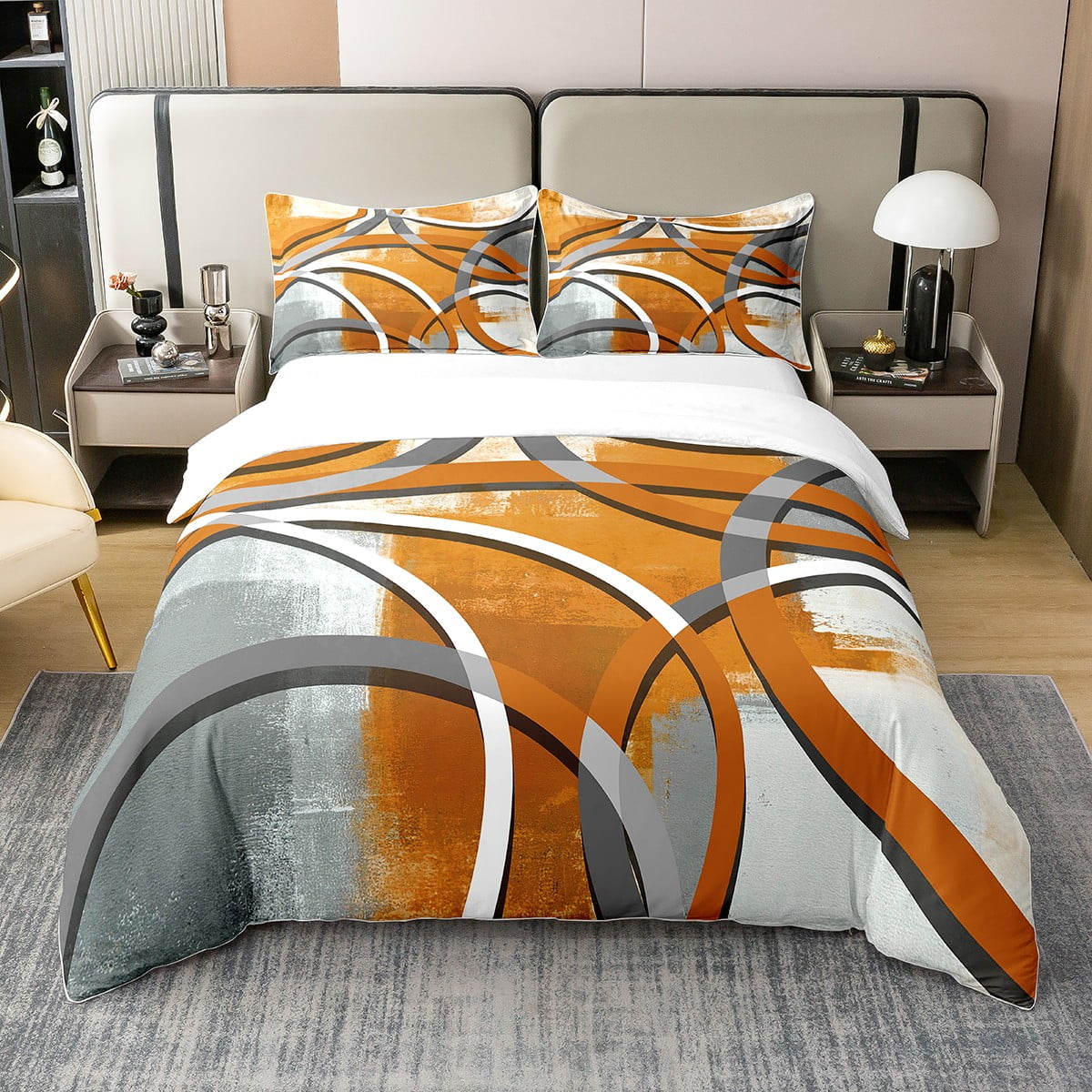 100% Cotton Modern Abstract Comforter Cover Orange White Patchwork Bed ...