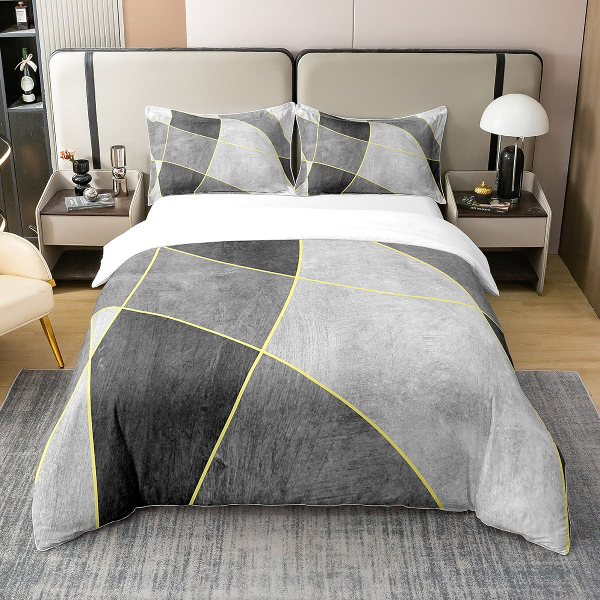 100% Cotton Modern Geometric Duvet Cover Twin Grunge Black White Grey ...