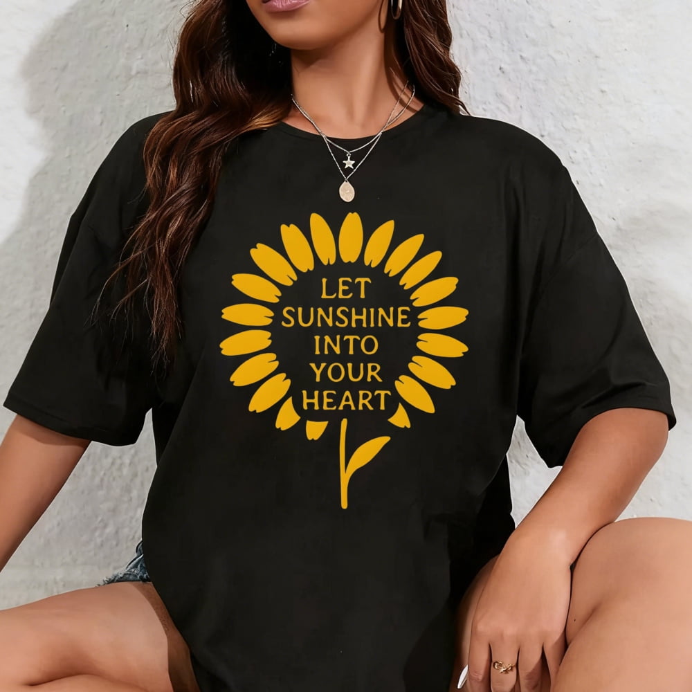 100% Cotton Motivational Sunflower Shirt for Women Let Sunshine Into ...