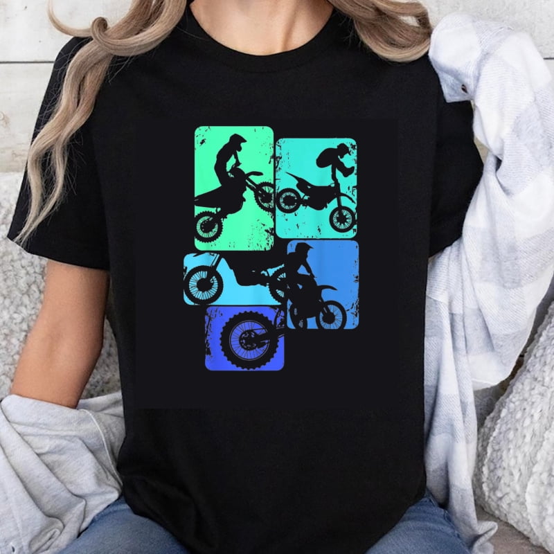 100% Cotton Motocross Rider Silhouette Graphic Design Blue And Green ...