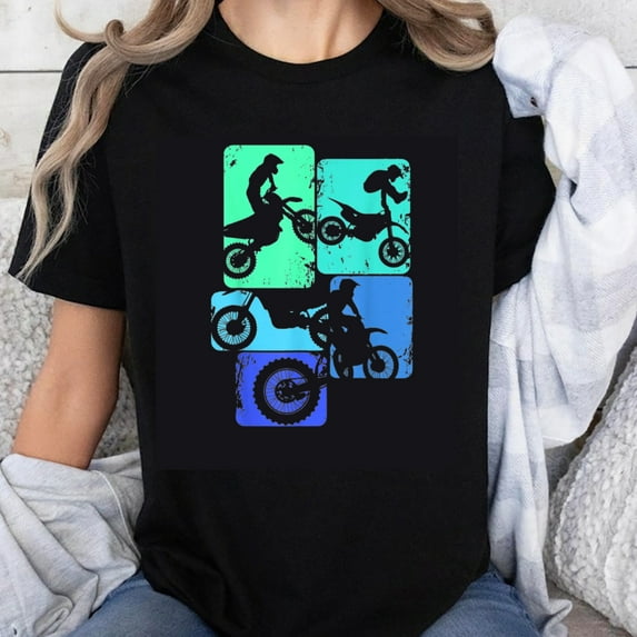 100% Cotton Motocross Rider Silhouette Graphic Design Blue And Green ...