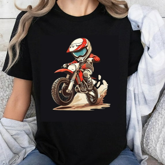 100% Cotton Motorcycle Rider Cartoon Graphic Men Women Unisex Casual ...