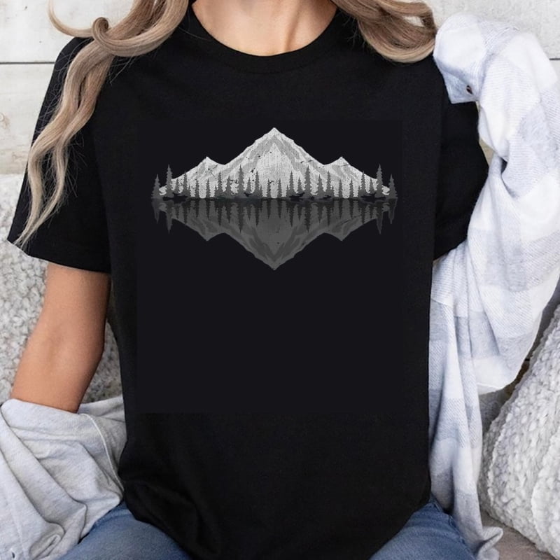 100% Cotton Mountain Reflection Nature Landscape Graphic Design Unisex ...
