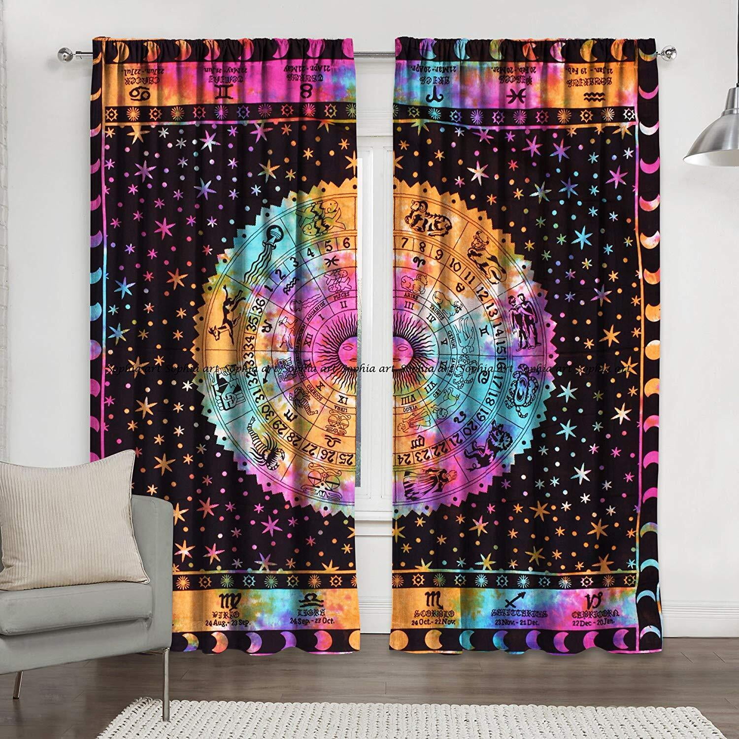 100%Cotton Multi Rashi Indian Bohemian Mandala Curtains Door Window ...