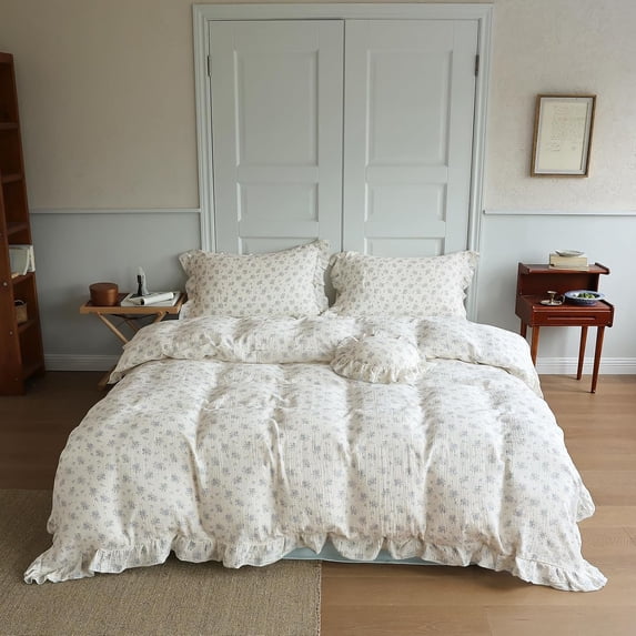 100% Cotton Muslin Duvet Cover Queen Blue Floral Bedding Set 3 PC ...