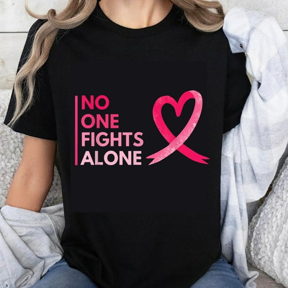 100% Cotton No One Fights Alone Breast Cancer Awareness Pink Ribbon ...
