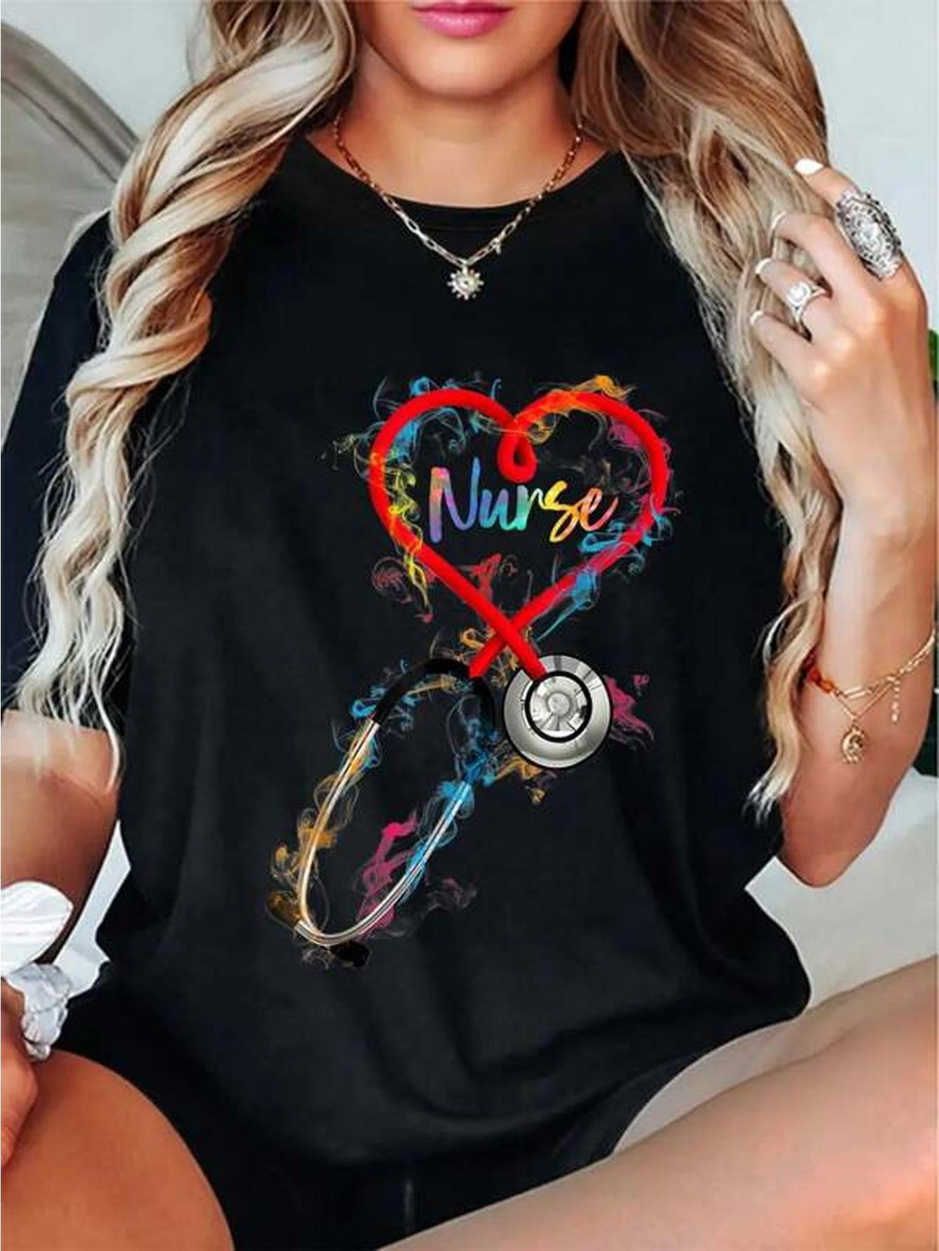 100% Cotton Nurse Life Watercolor T-Shirt - Casual Style, Machine ...