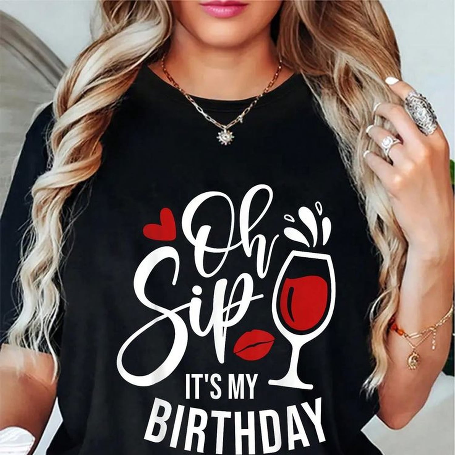 100% Cotton Oh Sip It's My Birthday Red Wine Gla1ss Funny Drinking ...