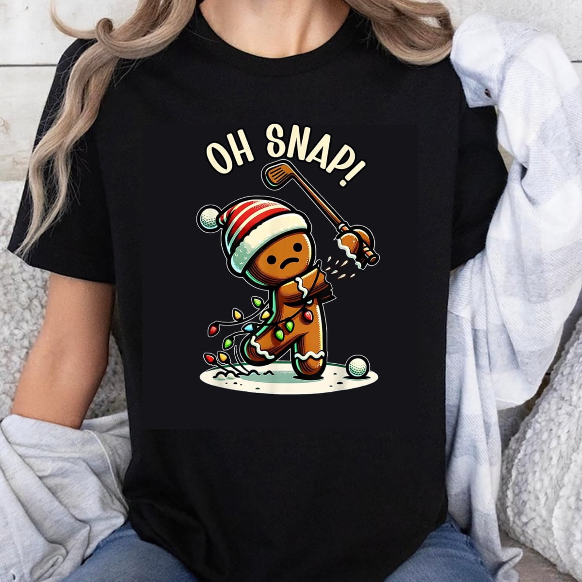 100% Cotton Oh Snap Gingerbread Man Golf Christmas Holiday Funny T ...