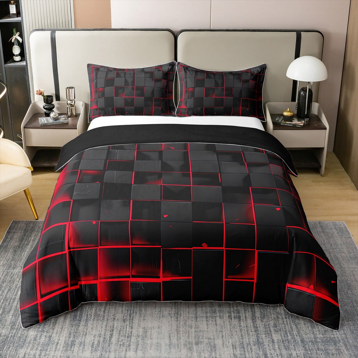 100% Cotton Ombre Square Bedding Set King Size For Teenager Geometry ...