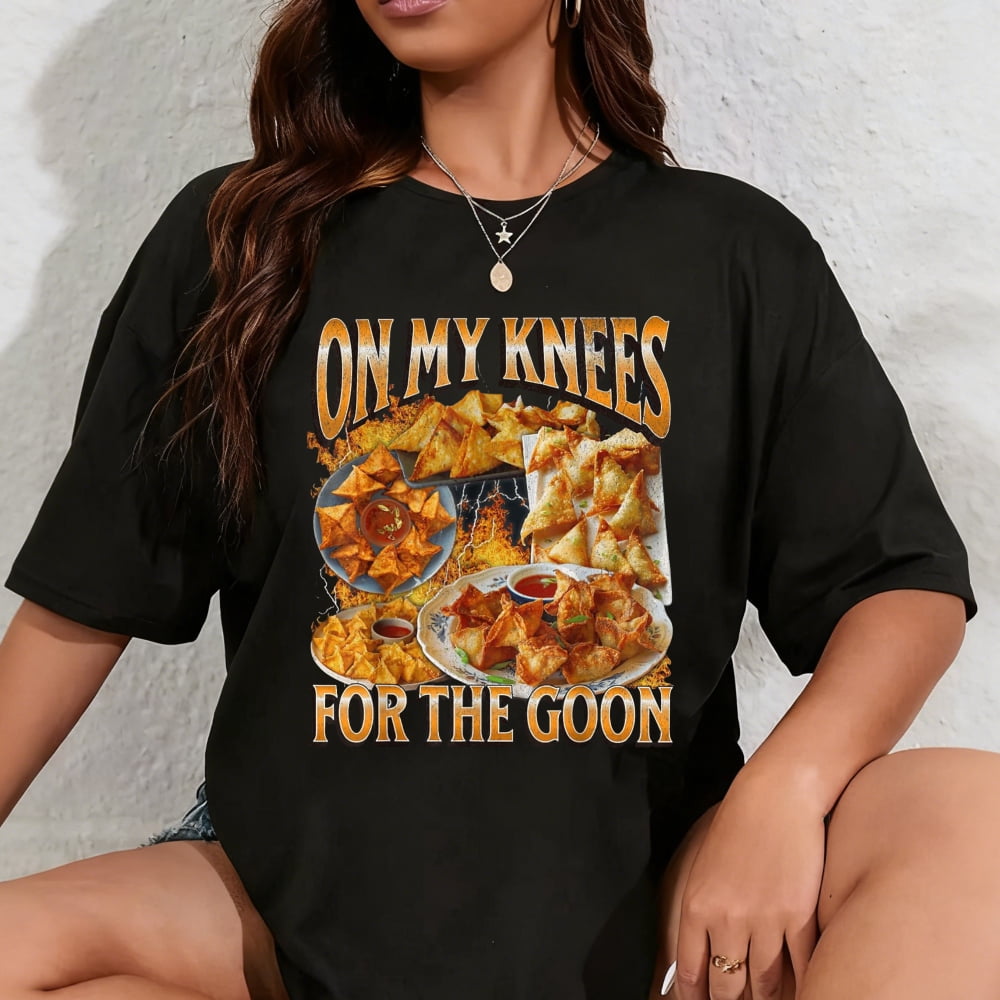 100% Cotton On My Knees Funny Crab Rangoon Meme Bootleg Graphic T-Shirt ...