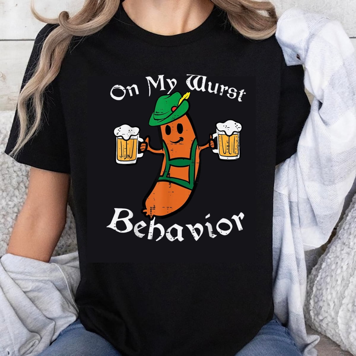 100% Cotton On My Wurst Behavior Oktoberfest Funny Sausage Beer T-Shirt ...