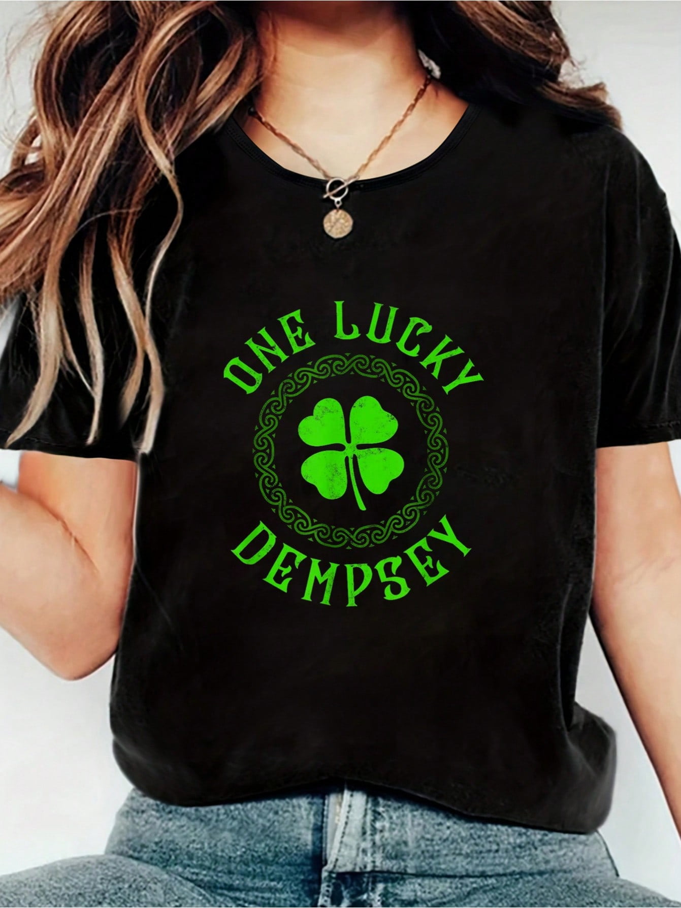 100% Cotton One Lucky Dempsey Irish Family Four Leaf Clover Print Women ...